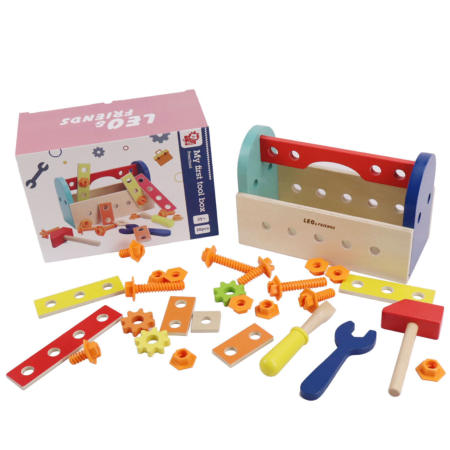 Leo & Friends Wooden ‘My First Tool Box’ – 28-Piece Pretend Play Set ...